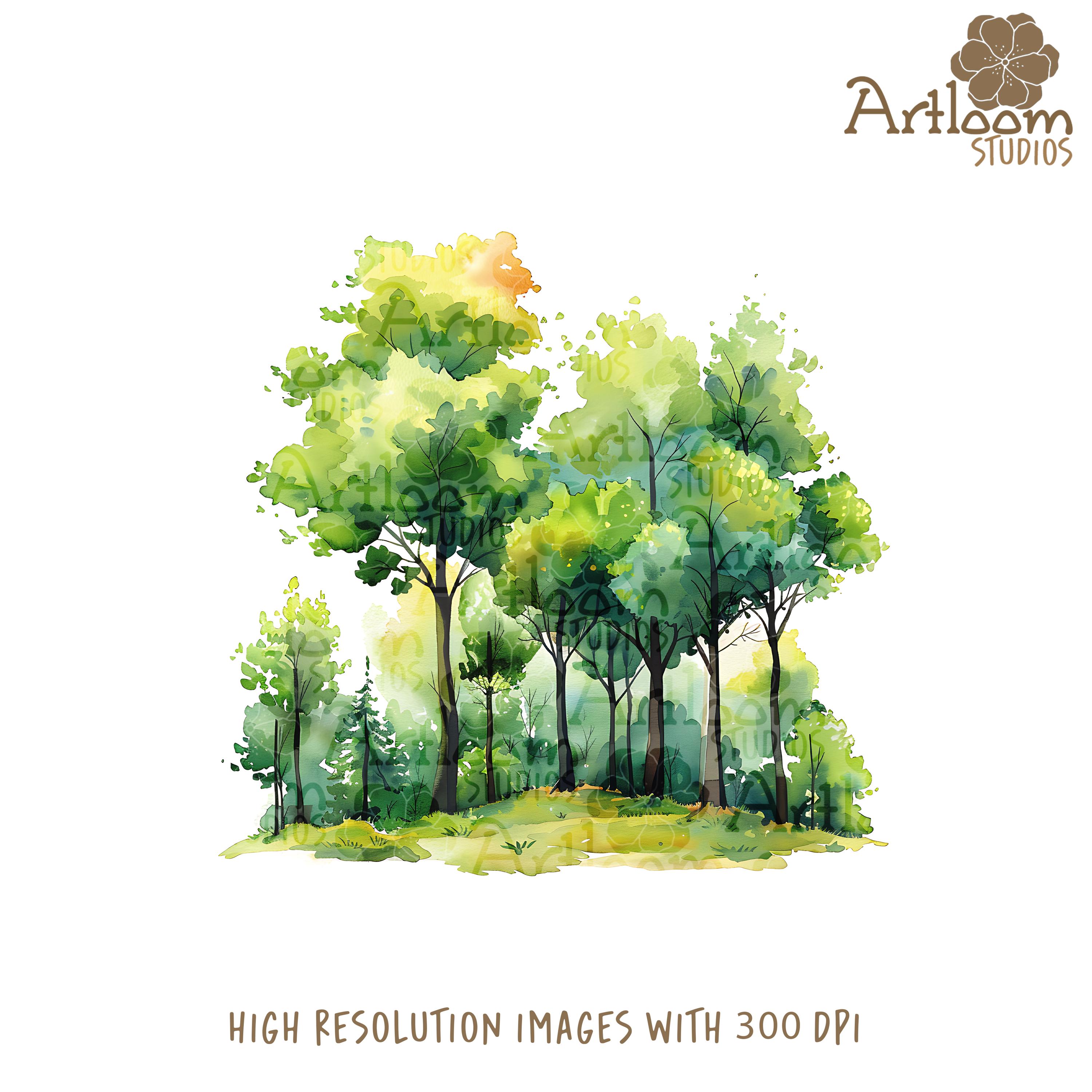 10 Forest Tree Clip Art Printable Watercolor Forest Tree Jpgs High ...