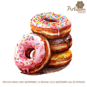 10 Tasty Doughnuts Clip Art Watercolor Printable Donuts Jpgs High ...