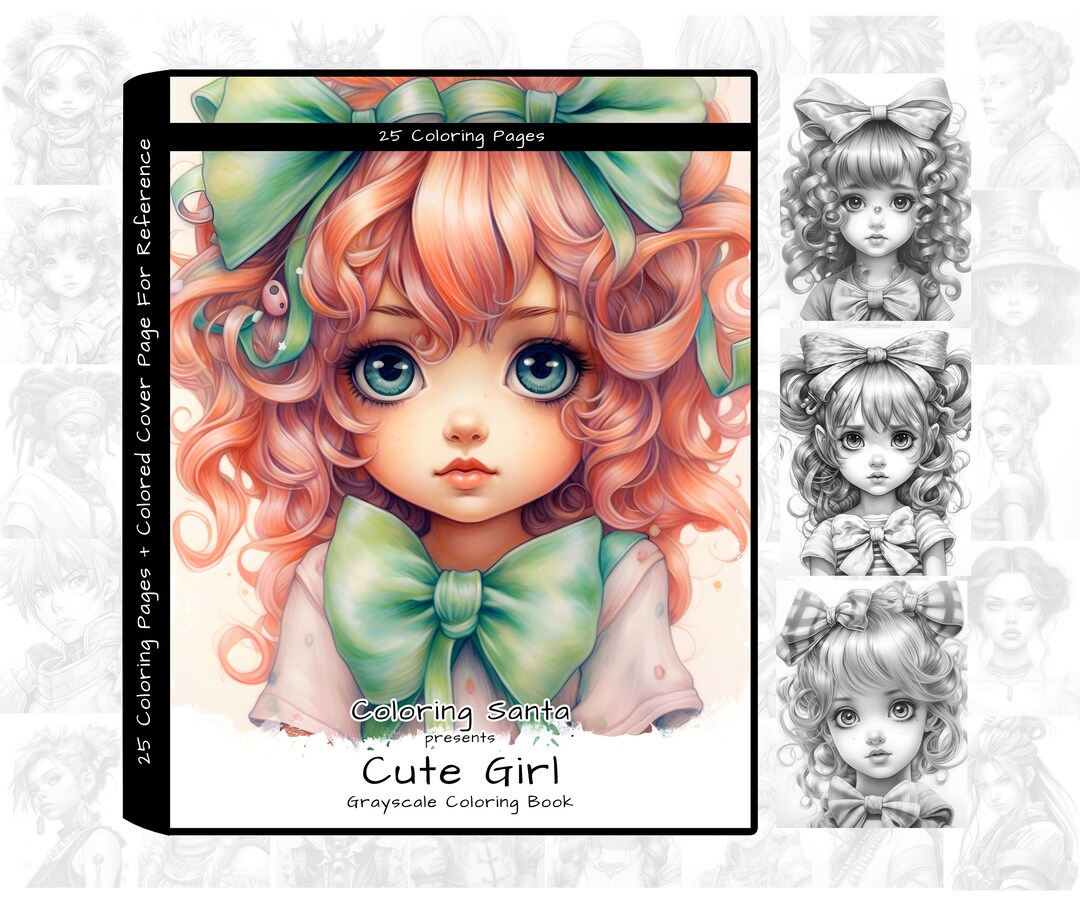 Cute Girl Coloring Book 25 Grayscale Coloring Pages for - Etsy