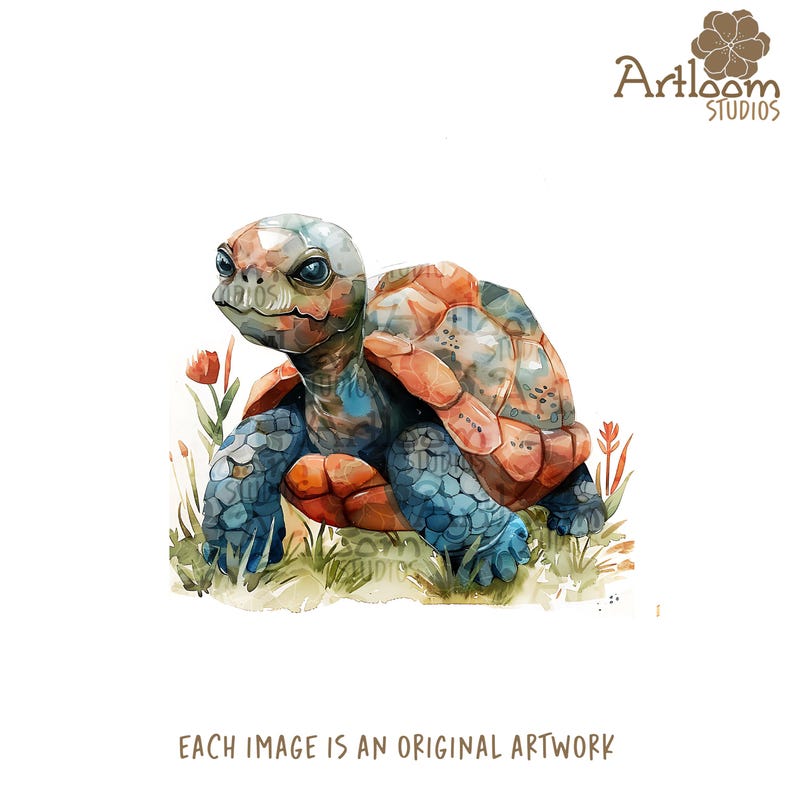 10 Cute Tortoise Clip Art Printable Watercolor Cute Tortoise Jpgs High ...