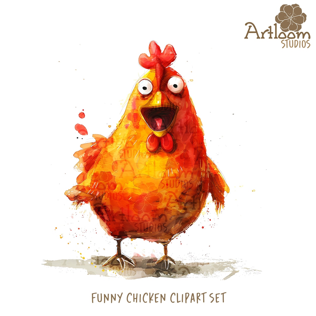 10 Funny Chicken Clip Art Printable Watercolor Funny Chicken Jpgs High ...
