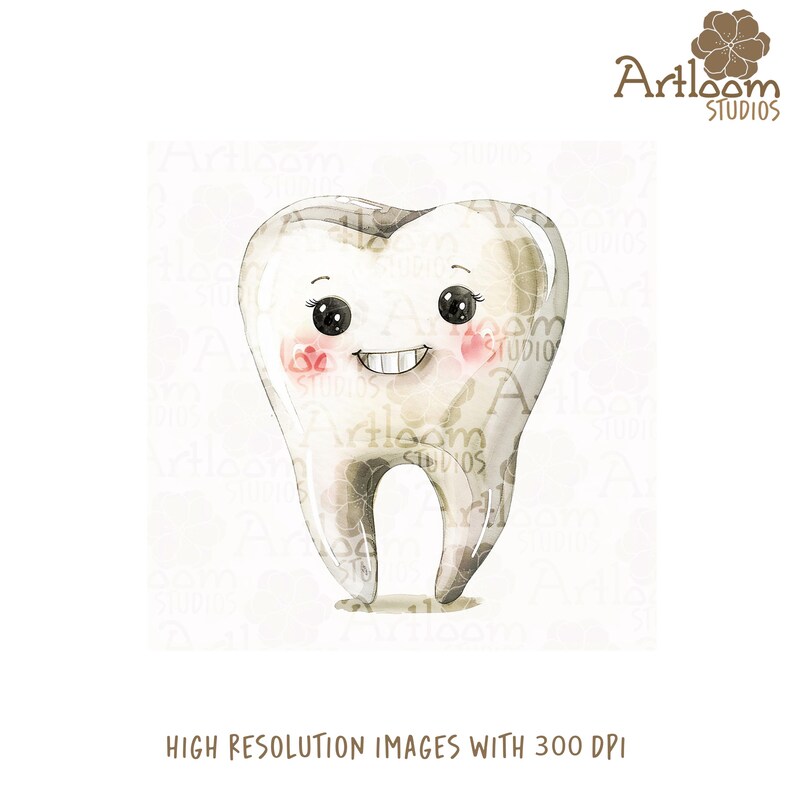 10 Cartoon Tooth Clip Art Printable Watercolor Tooth Jpgs High-quality ...