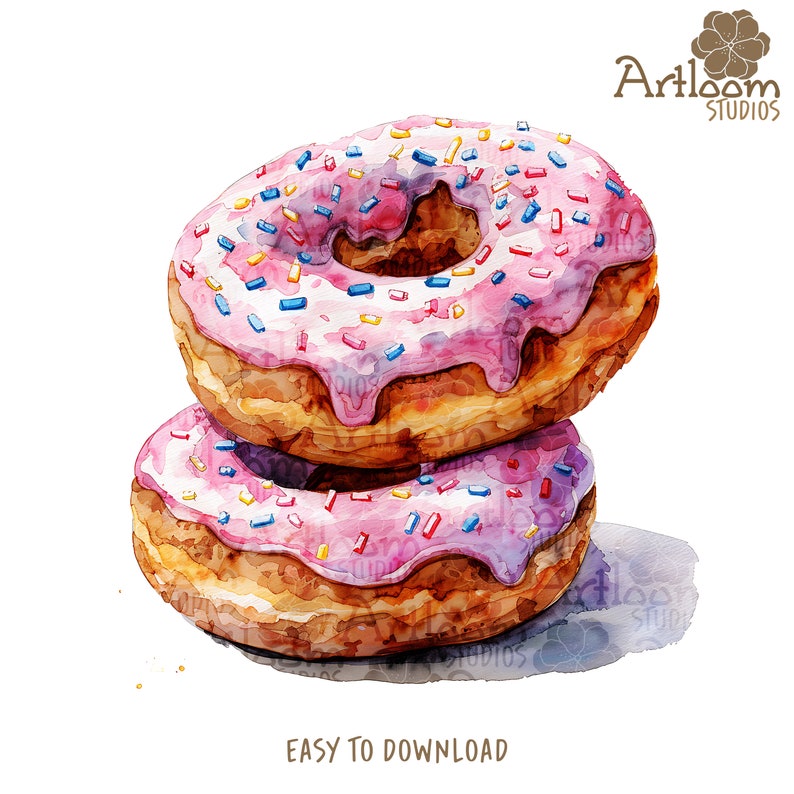 10 Tasty Doughnuts Clip Art Watercolor Printable Donuts Jpgs High ...