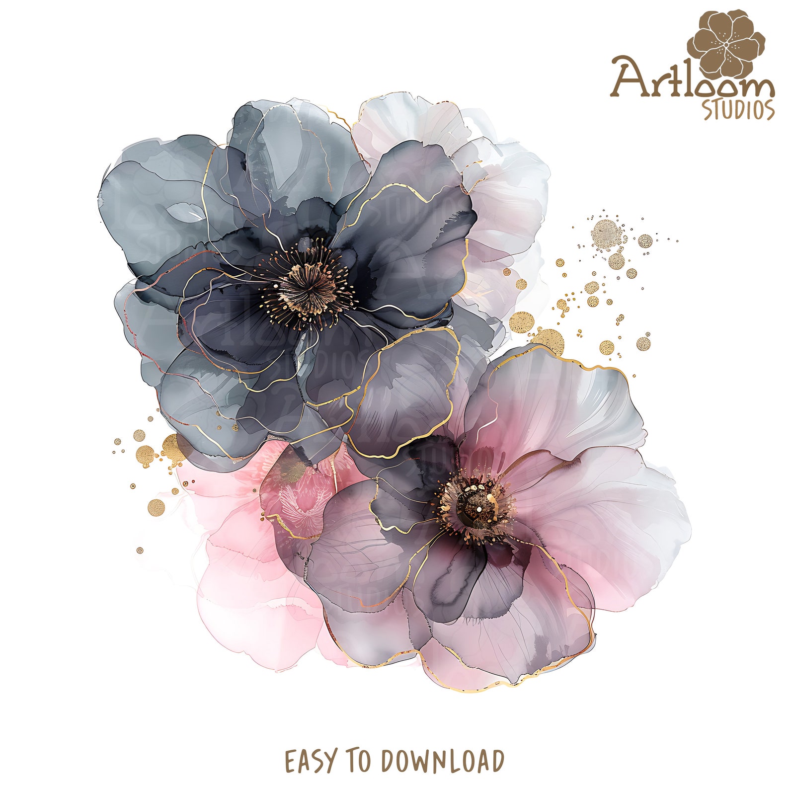 09 Abstract Flowers Clip Art Printable Watercolor Abstract Flowers High ...