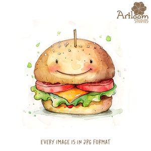 Buy 10 Cartoon Hamburger Clip Art printable Watercolor Hamburger Images ...