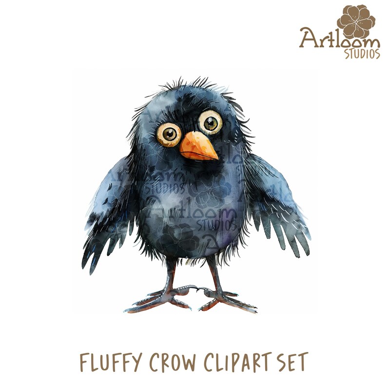 10 Fluffy Crow Clip Art Printable Watercolor Fluffy Cute Crow Jpgs High ...