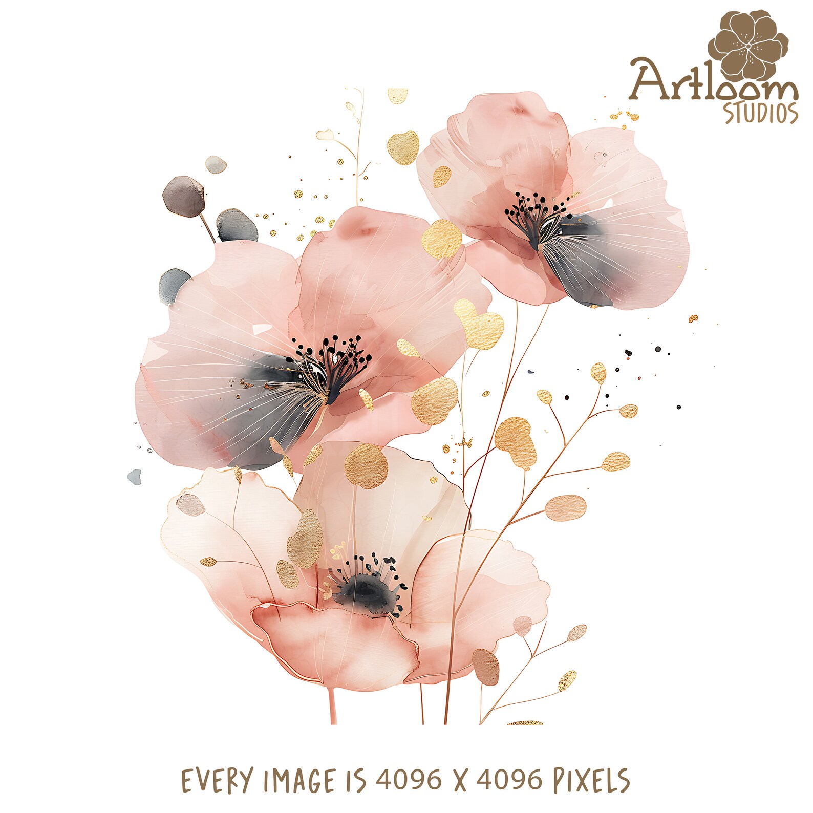 09 Abstract Flowers Clip Art Printable Watercolor Abstract Flowers High ...