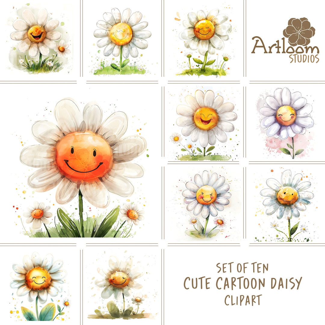 10 Cute Cartoon Daisy Clip Art Printable Watercolor Daisy Images High ...