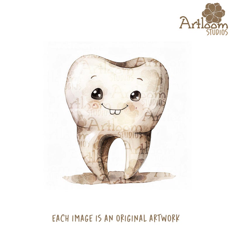 10 Cartoon Tooth Clip Art Printable Watercolor Tooth Jpgs High-quality ...