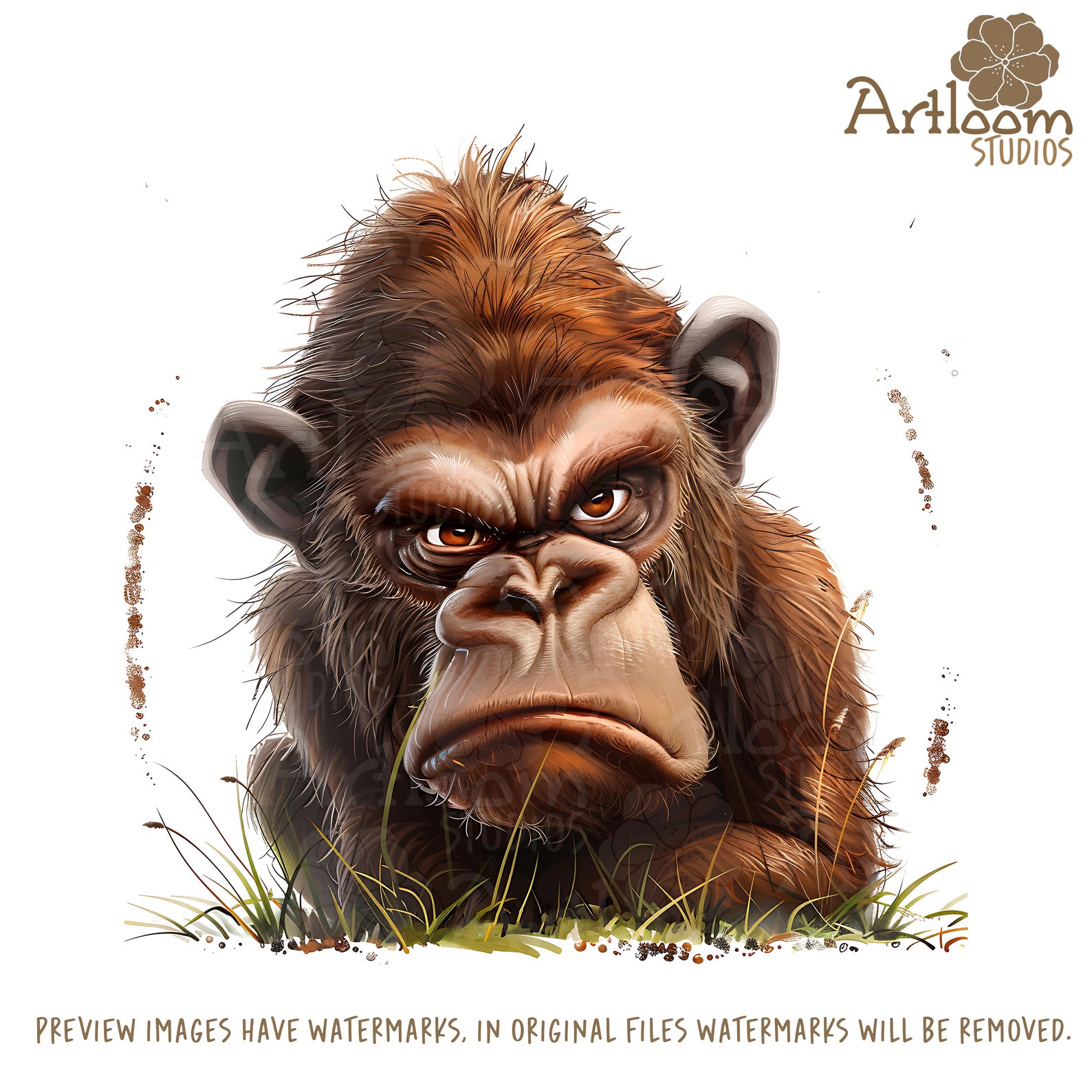 10 Grumpy Gorilla Clip Art Printable Watercolor Grumpy Gorilla JPG High ...