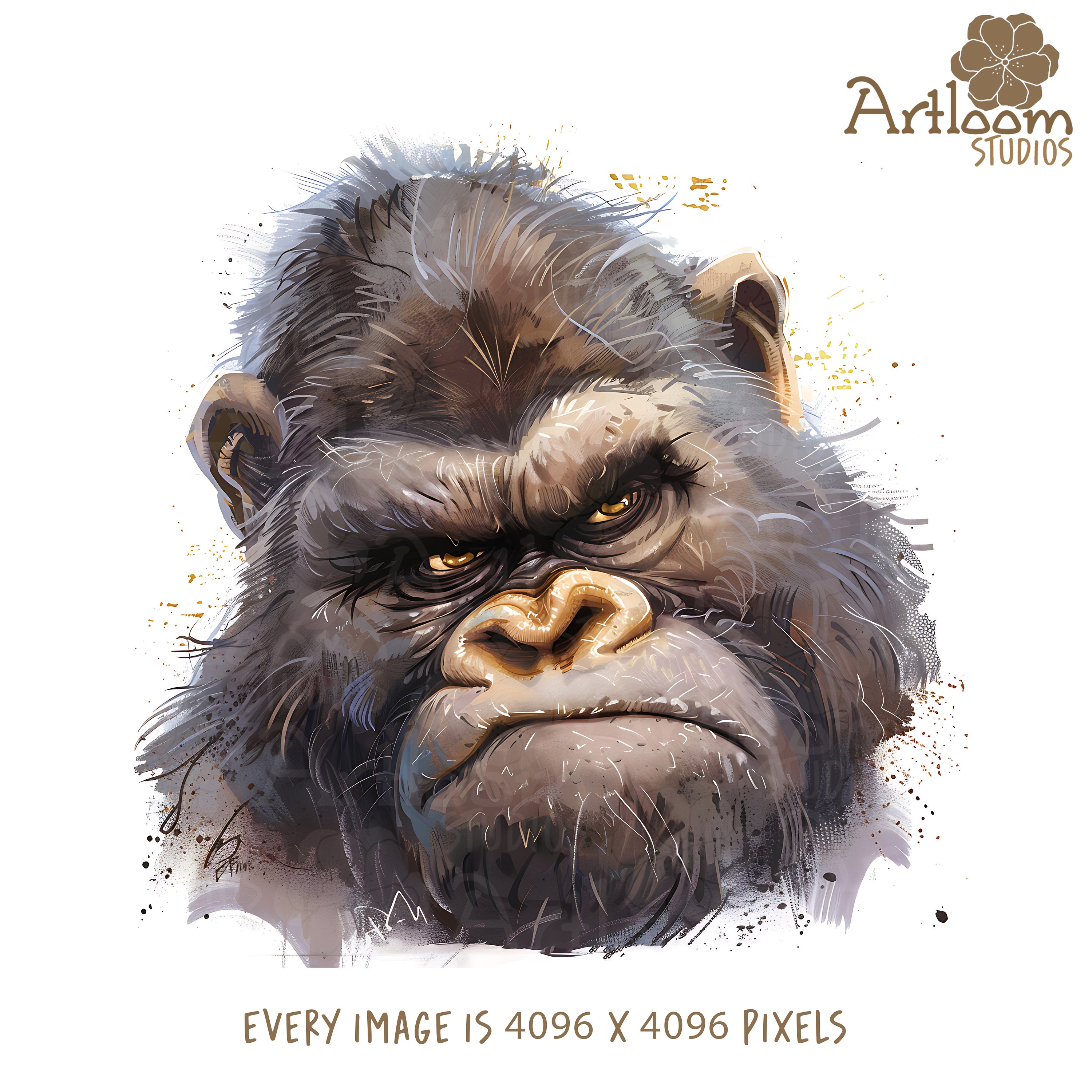 10 Grumpy Gorilla Clip Art Printable Watercolor Grumpy Gorilla JPG High ...