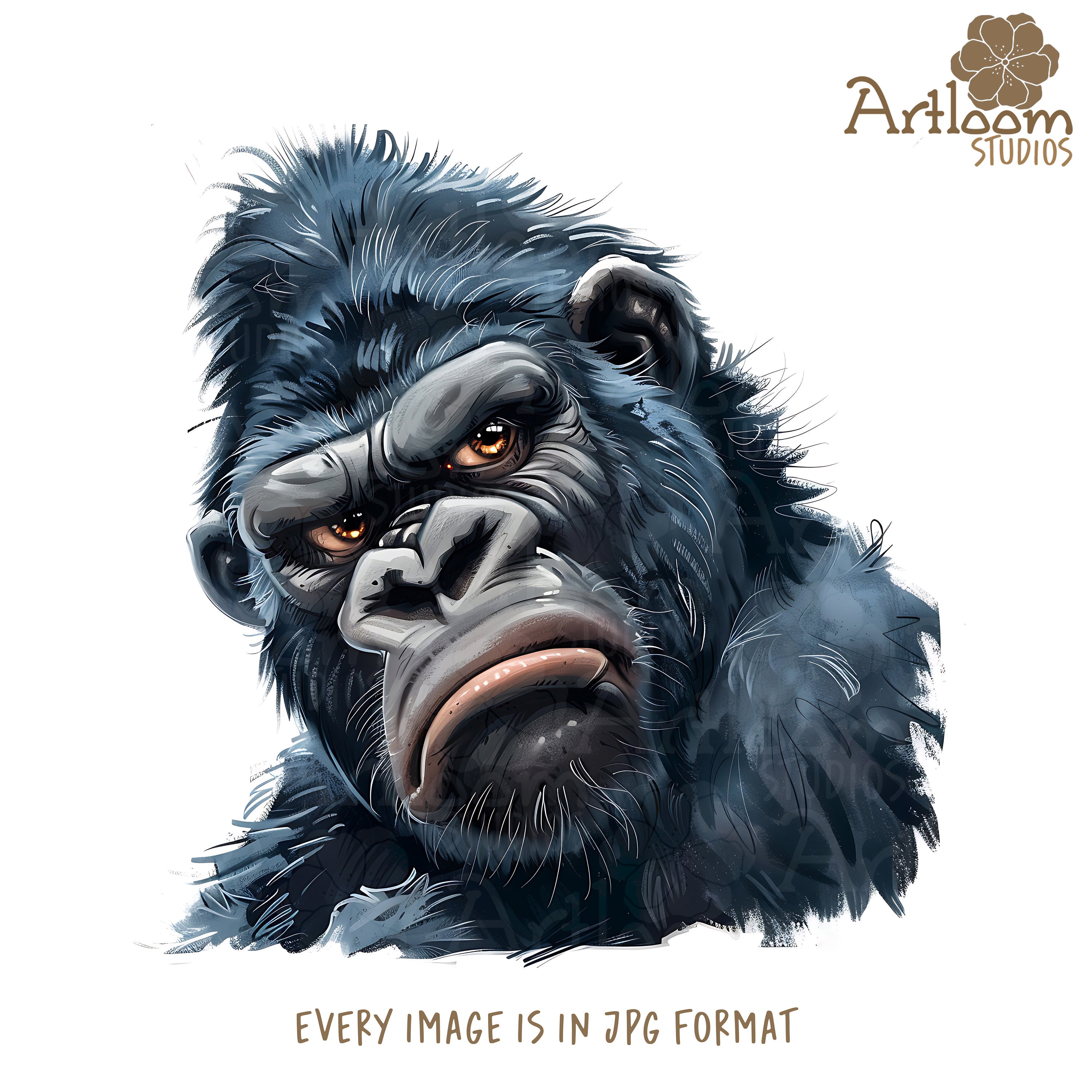 10 Grumpy Gorilla Clip Art Printable Watercolor Grumpy Gorilla JPG High ...