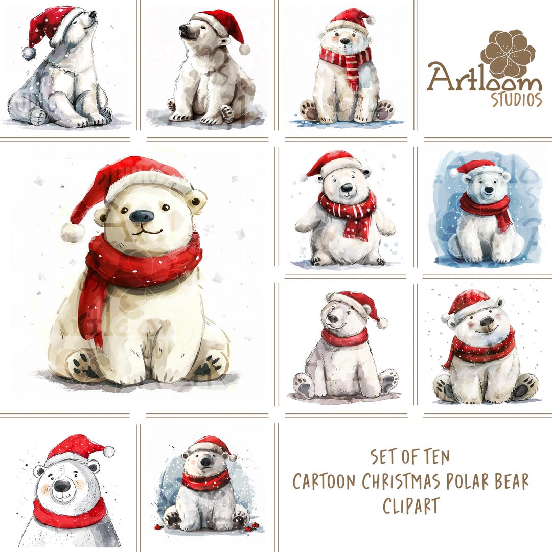 10 Cartoon Christmas Polar Bear Clip Art Printable Polar Bear Images ...