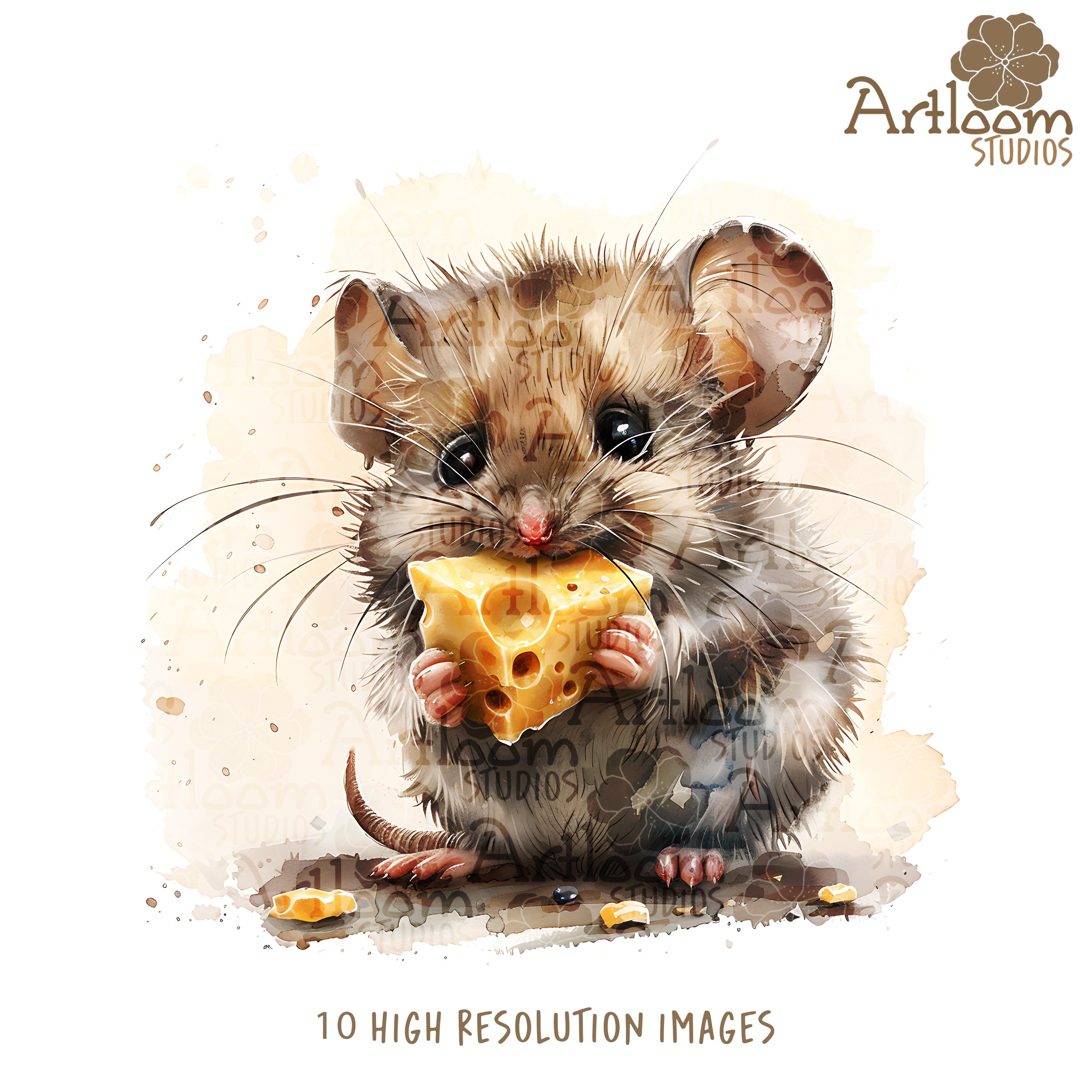 10 Mouse With Cheese Clip Art Printable Watercolor Cute Mouse Jpgs High ...