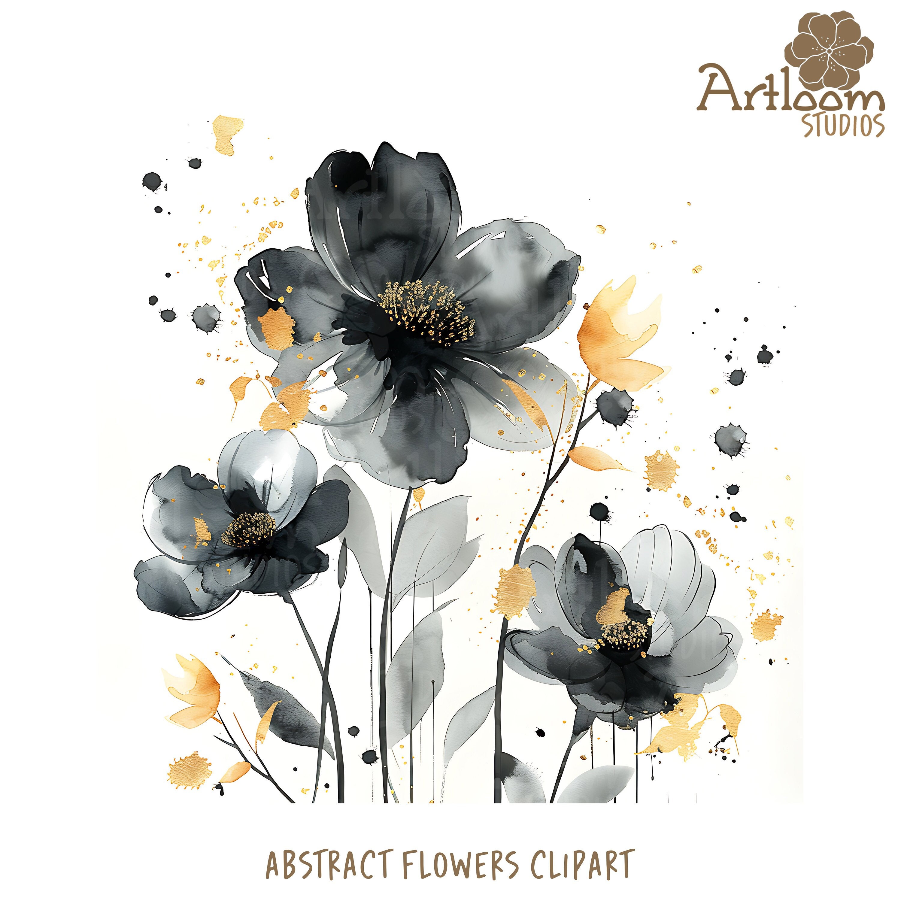 09 Abstract Flowers Clip Art Printable Watercolor Abstract Flowers High ...