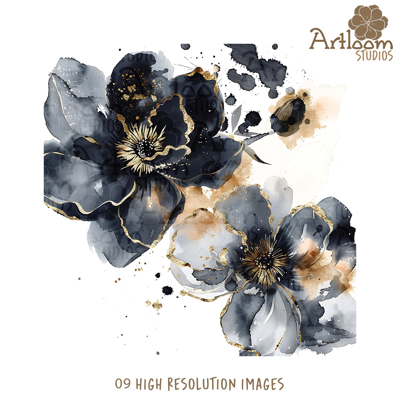 09 Abstract Flowers Clip Art Printable Watercolor Abstract Flowers High ...