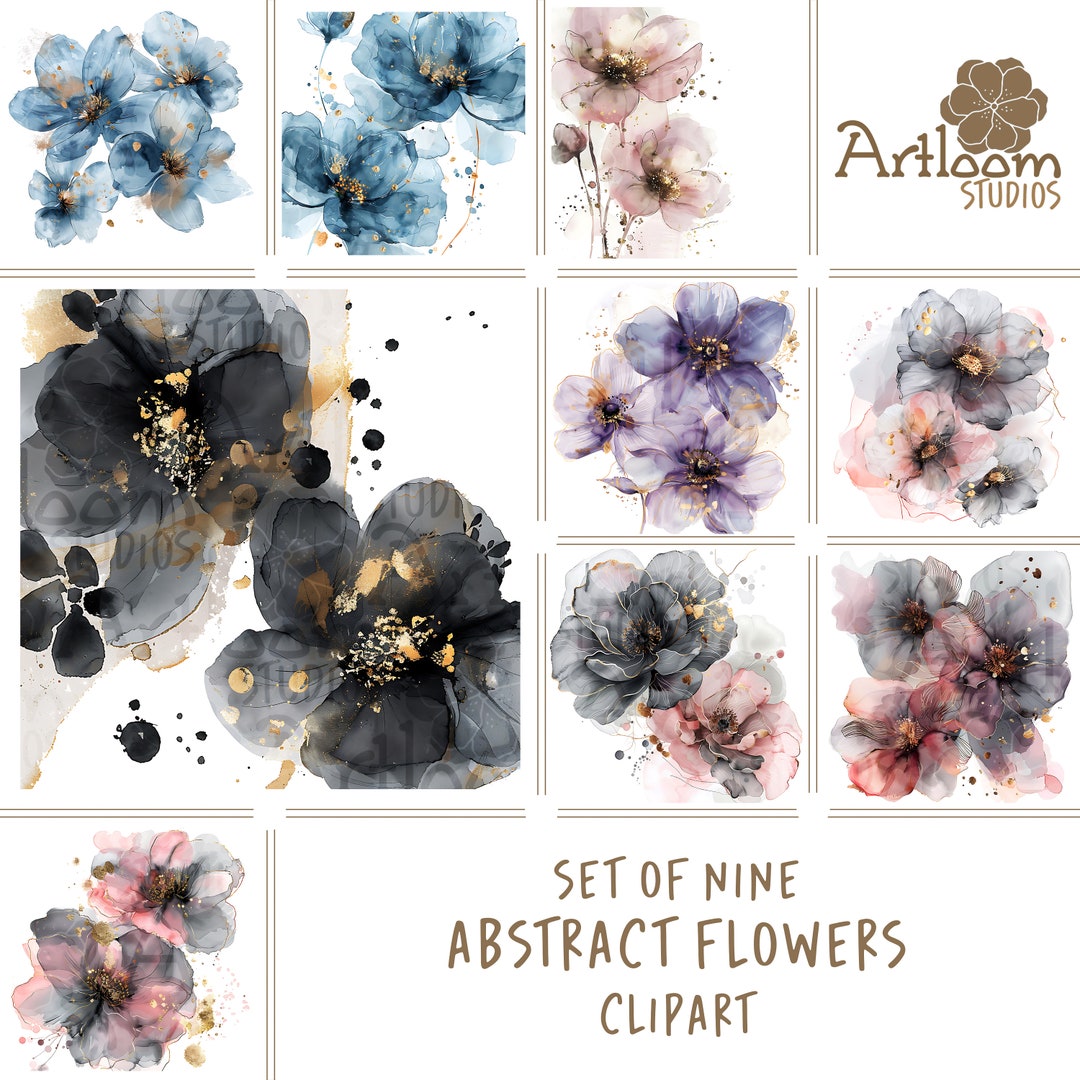 09 Abstract Flowers Clip Art Printable Watercolor Abstract Flowers High ...