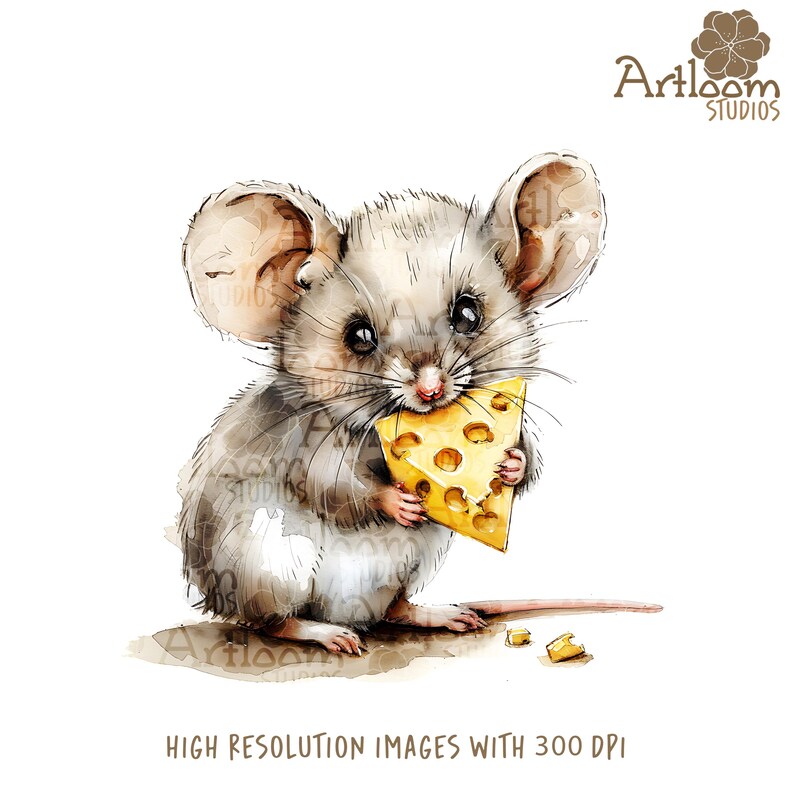 10 Mouse With Cheese Clip Art Printable Watercolor Cute Mouse Jpgs High ...