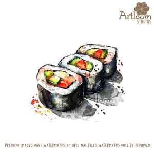 11 Watercolor Sushi Clip Art Printable Sushi Images High-quality ...