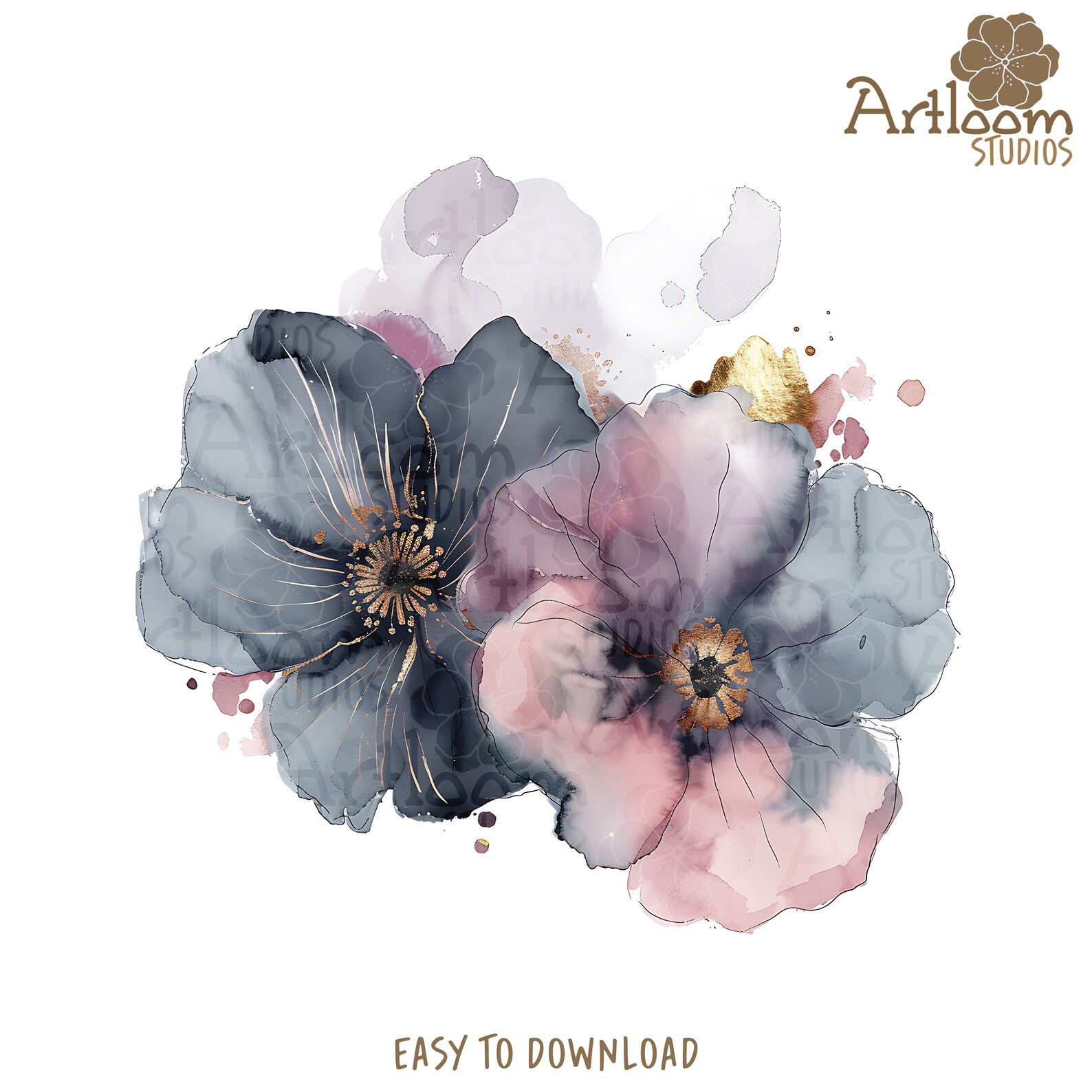 09 Abstract Flowers Clip Art Printable Watercolor Abstract Flowers High ...