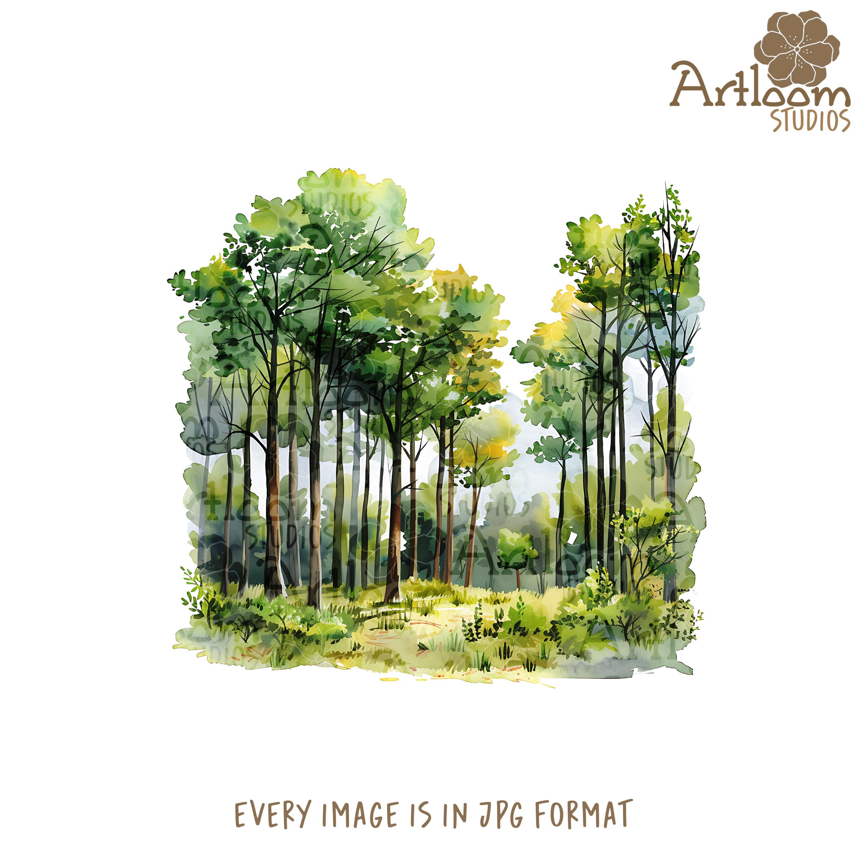 10 Forest Tree Clip Art Printable Watercolor Forest Tree Jpgs High ...