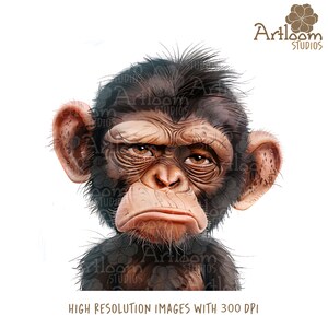 10 Grumpy Monkey Clip Art Printable Watercolor Grumpy Monkey JPG High ...