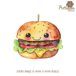 Buy 10 Cartoon Hamburger Clip Art printable Watercolor Hamburger Images ...