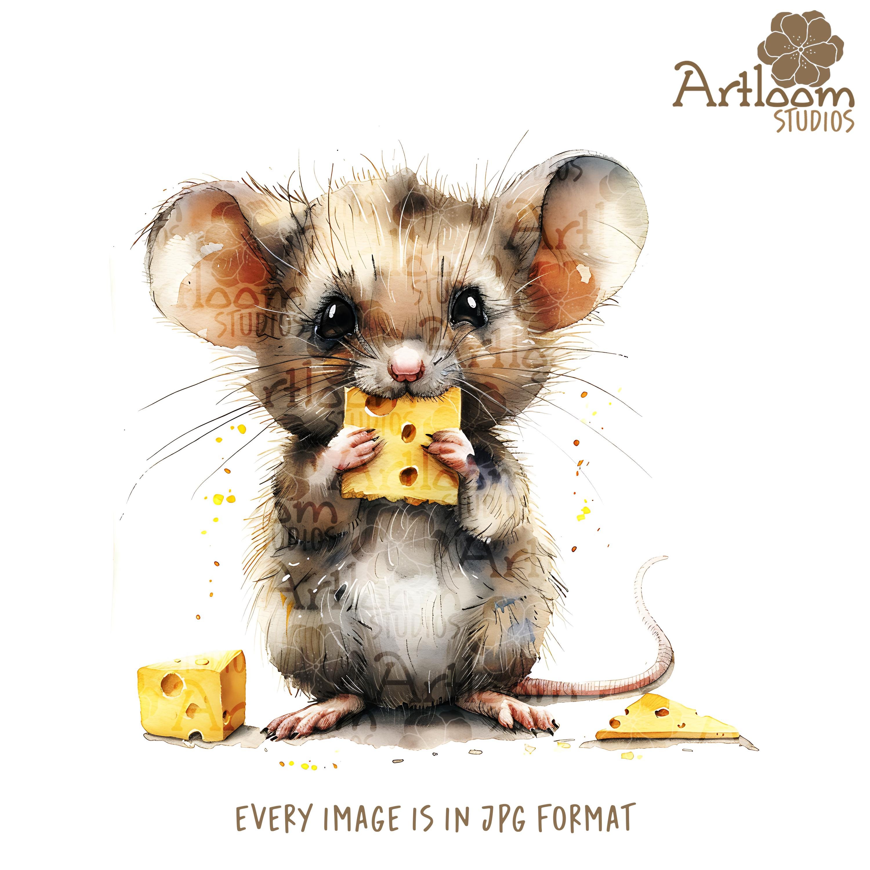 10 Mouse With Cheese Clip Art Printable Watercolor Cute Mouse Jpgs High ...