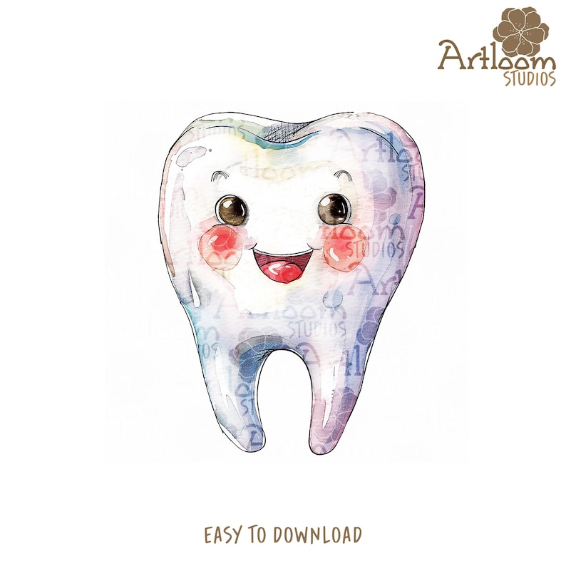 10 Cartoon Tooth Clip Art Printable Watercolor Tooth Jpgs High-quality ...