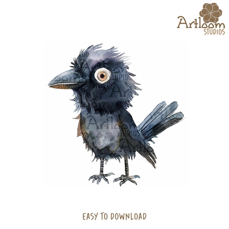 10 Fluffy Crow Clip Art Printable Watercolor Fluffy Cute Crow Jpgs High ...