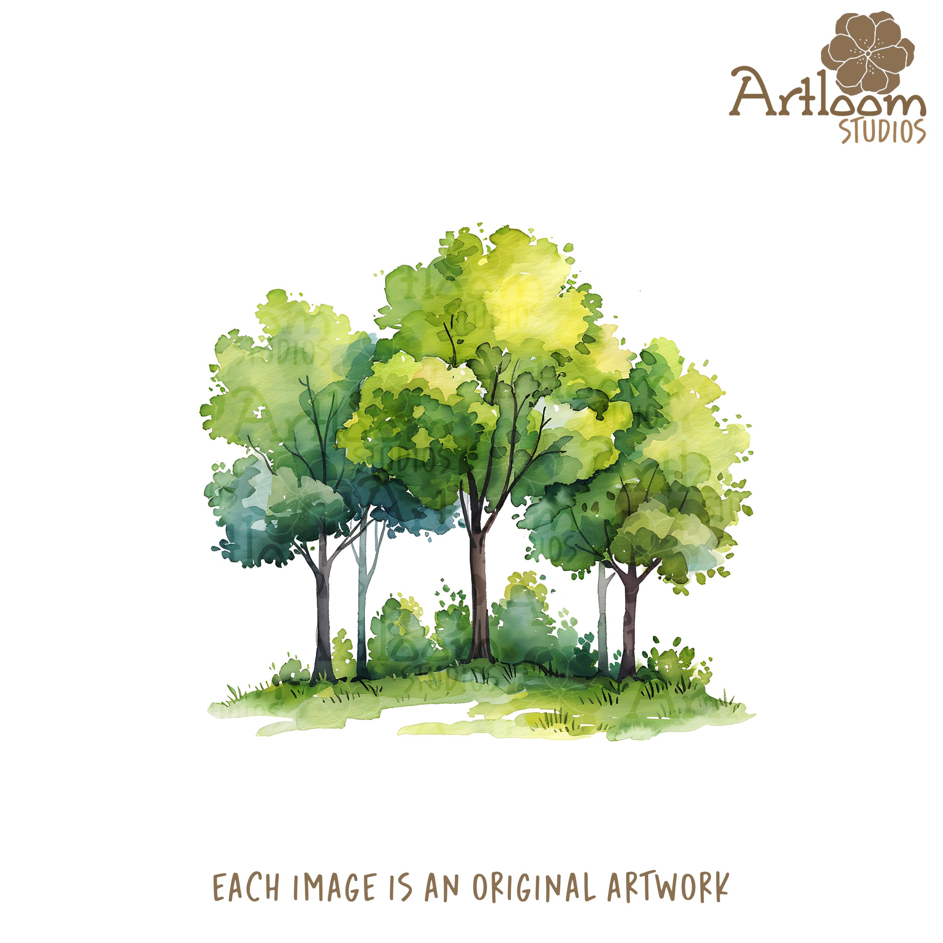 10 Forest Tree Clip Art Printable Watercolor Forest Tree Jpgs High ...