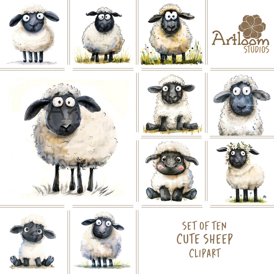 10 Cute Sheep Clip Art Printable Watercolor Sheep Jpgs High-quality ...