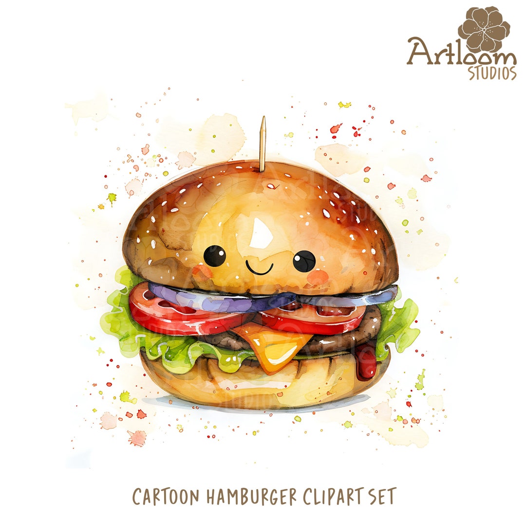 10 Cartoon Hamburger Clip Art printable Watercolor Hamburger Images ...