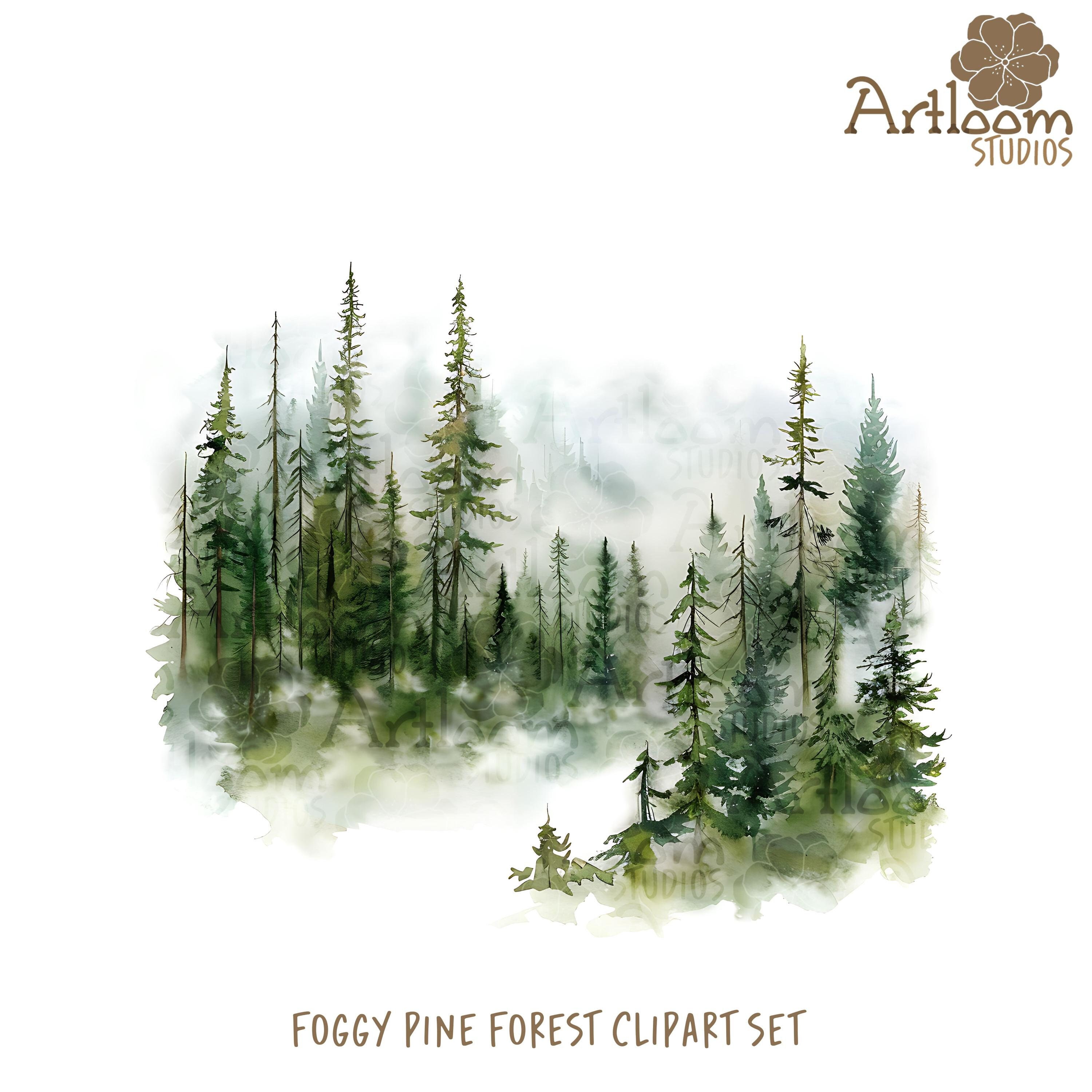 10 Foggy Pine Forest Clip Art Printable Watercolor Pine Forest Jpgs ...
