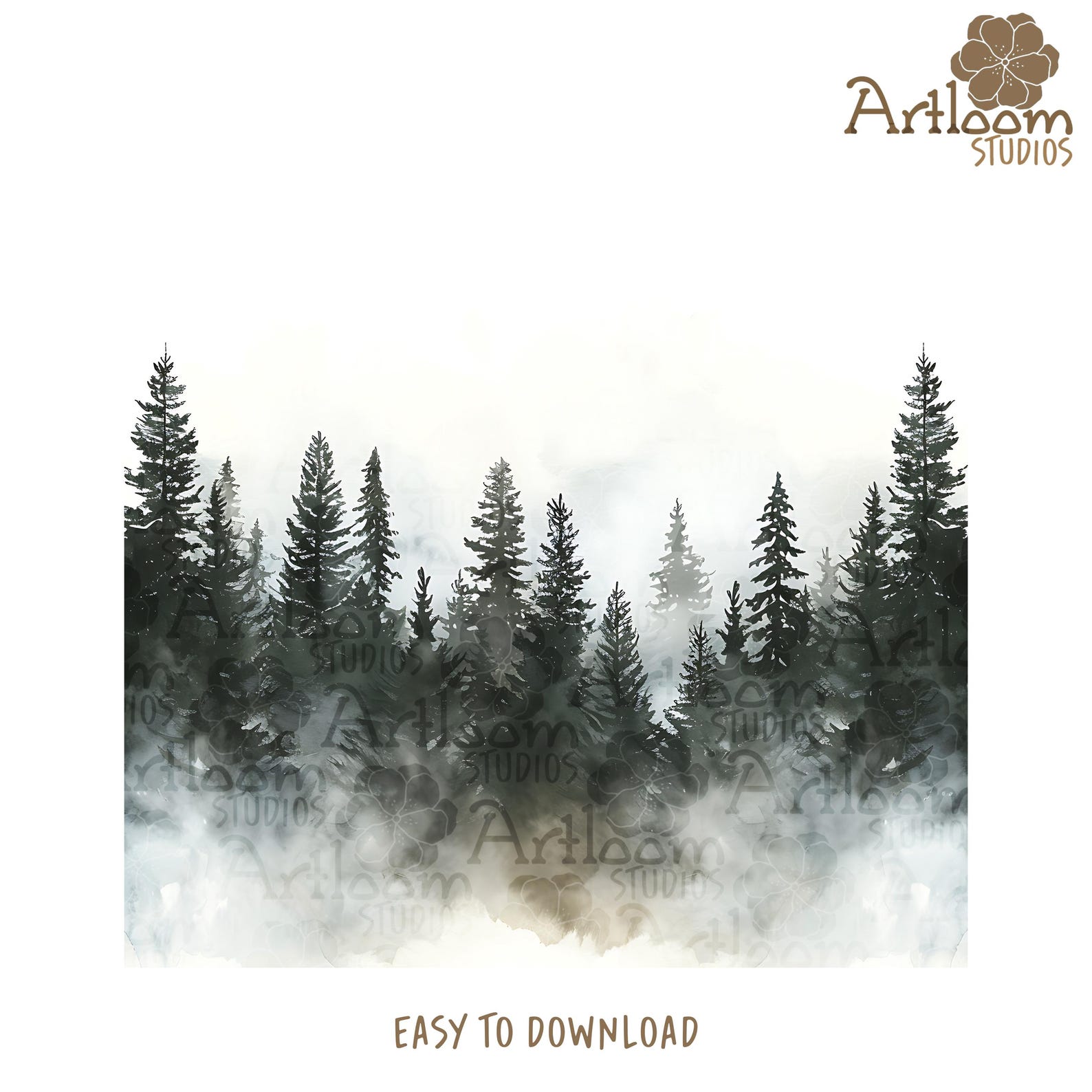 10 Foggy Pine Forest Clip Art Printable Watercolor Pine Forest Jpgs ...