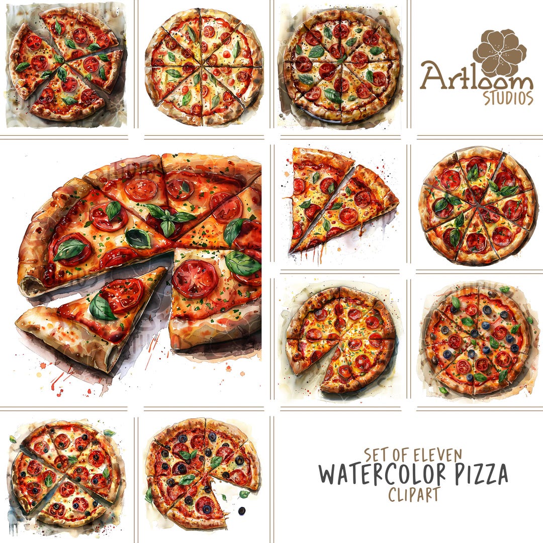 11 Watercolor Pizza Clip Art Printable Pizza Images High-quality ...
