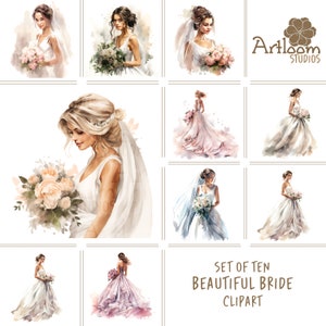 10 Beautiful Bride Clip Art Printable Watercolor Bride Images High ...