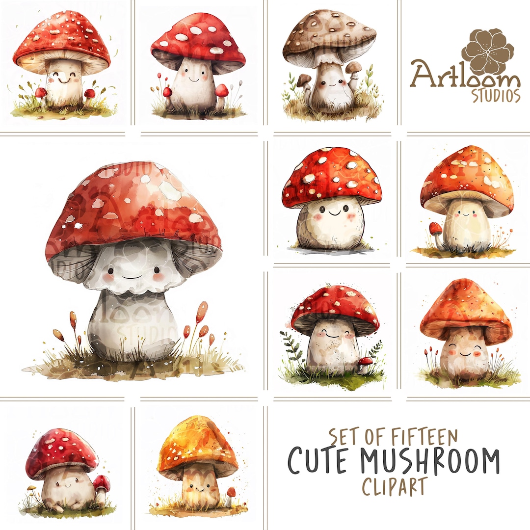 15 Cute Mushroom Clip Art Printable Watercolor Mushroom Images High ...