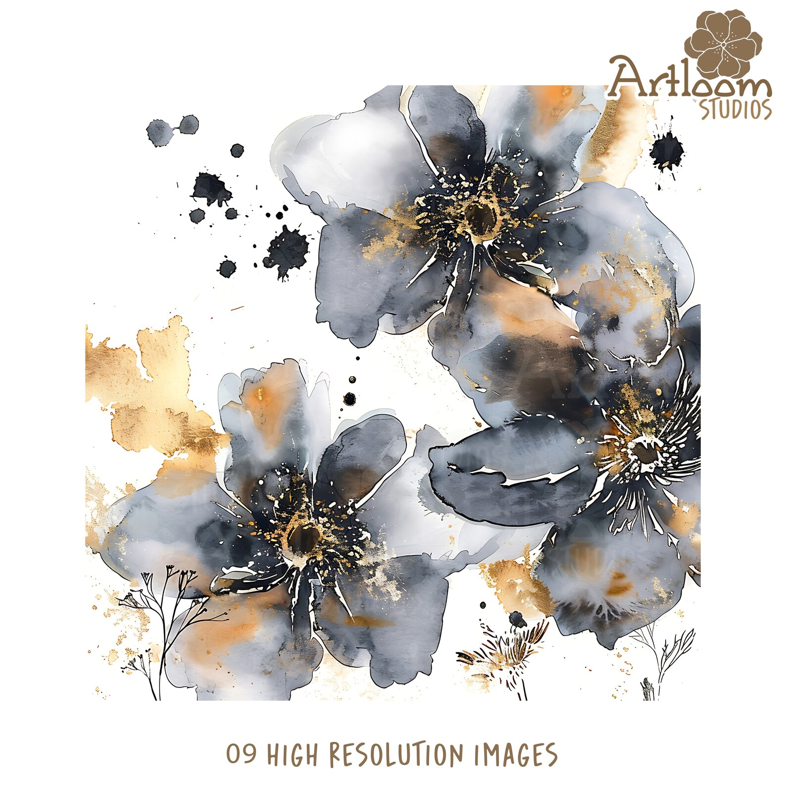 09 Abstract Flowers Clip Art Printable Watercolor Abstract Flowers High ...