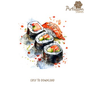 11 Watercolor Sushi Clip Art Printable Sushi Images High-quality ...