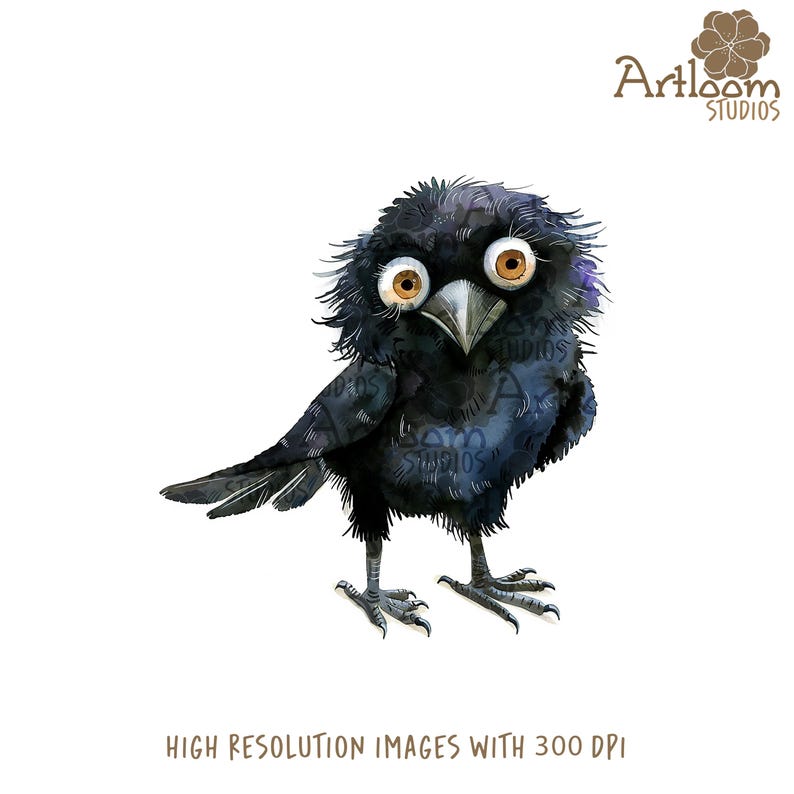 10 Fluffy Crow Clip Art Printable Watercolor Fluffy Cute Crow Jpgs High ...