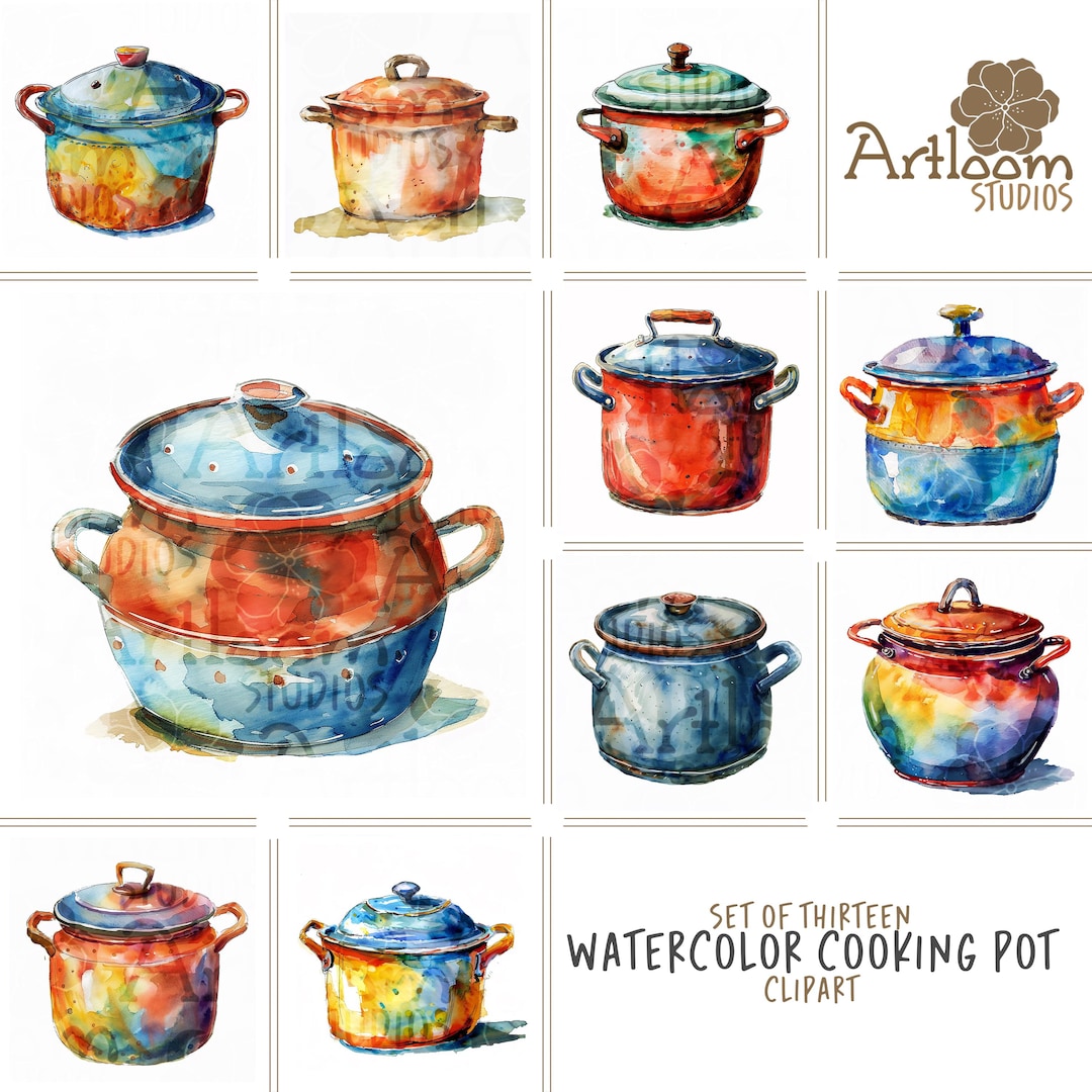 13 Watercolor Cooking Pot Clip Art Printable Cooking Pot Images High ...