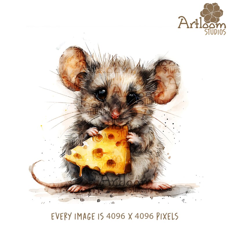10 Mouse With Cheese Clip Art Printable Watercolor Cute Mouse Jpgs High ...