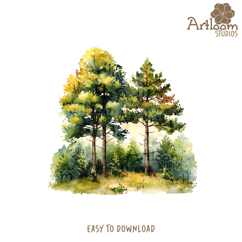 10 Forest Tree Clip Art Printable Watercolor Forest Tree Jpgs High ...