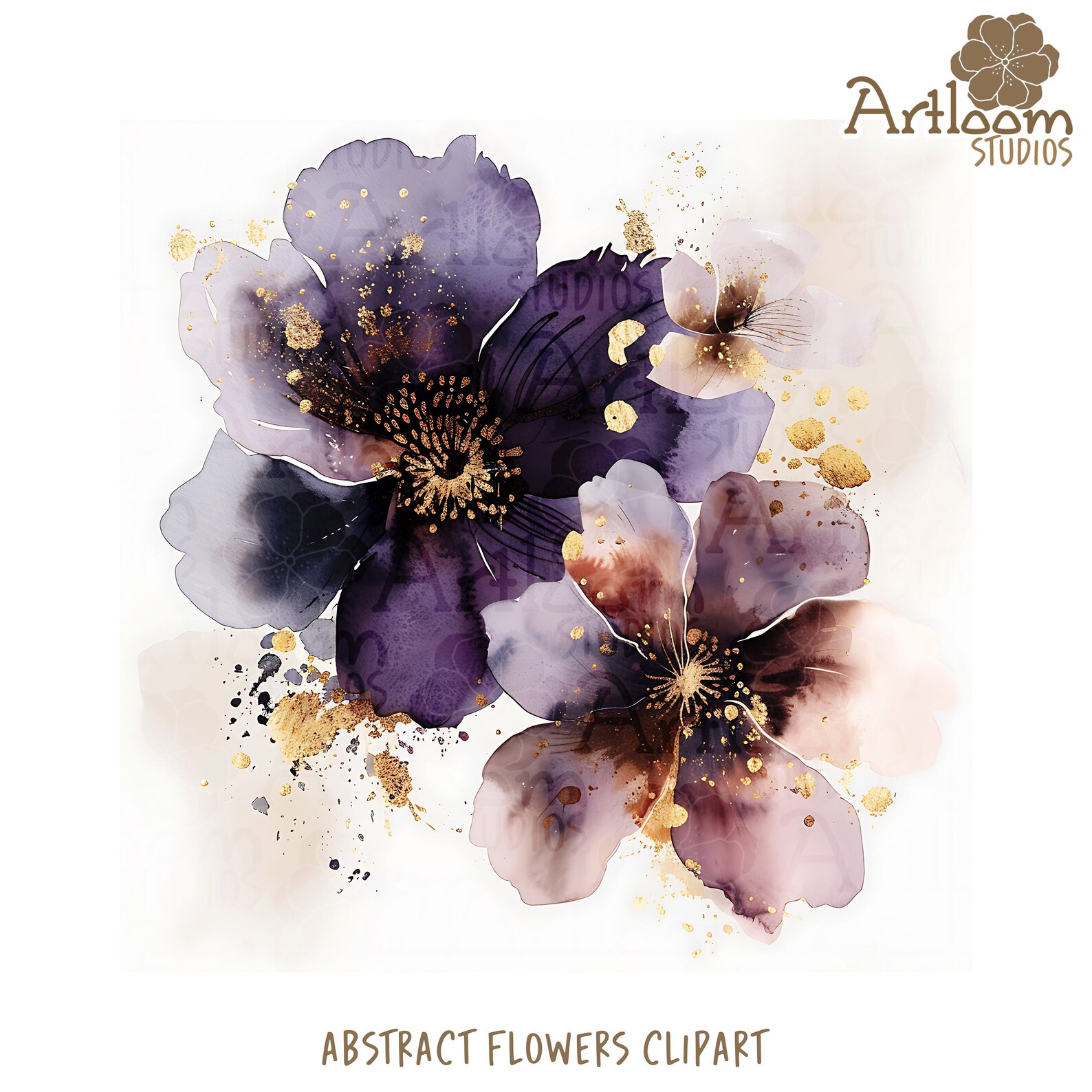 09 Abstract Flowers Clip Art Printable Watercolor Abstract Flowers High ...