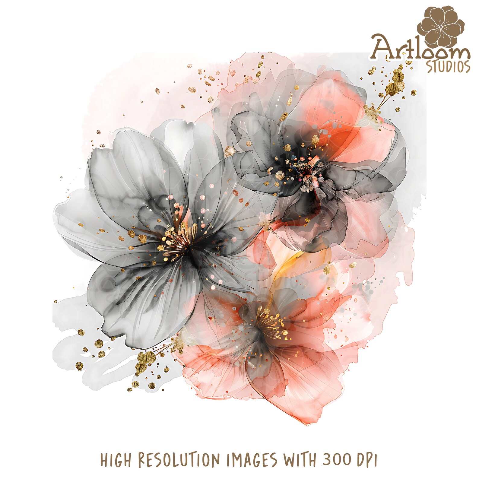 09 Abstract Flowers Clip Art Printable Watercolor Abstract Flowers High ...