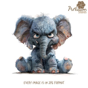 10 Grumpy Elephant Clip Art Printable Watercolor Grumpy Elephant JPG ...