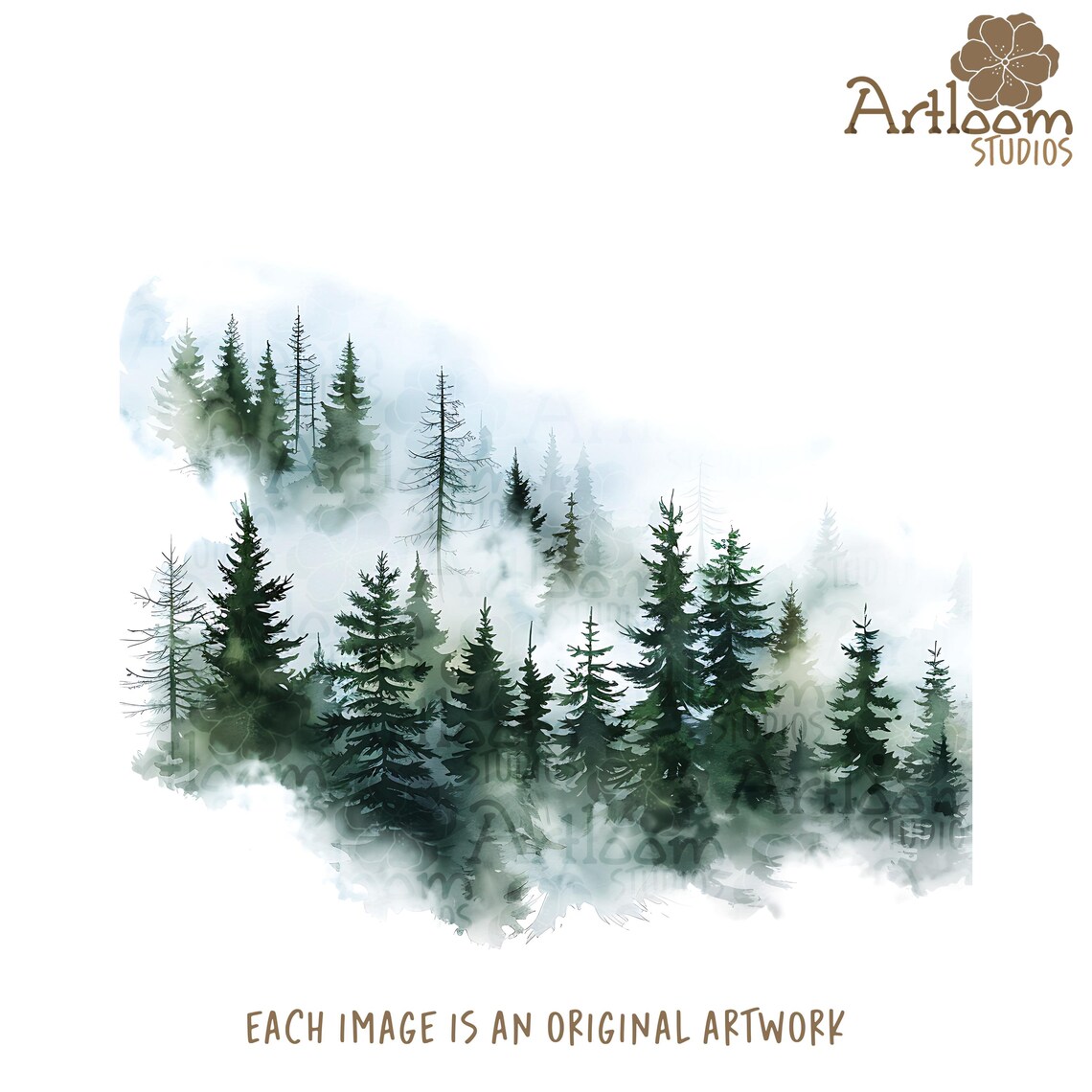 10 Foggy Pine Forest Clip Art Printable Watercolor Pine Forest Jpgs ...