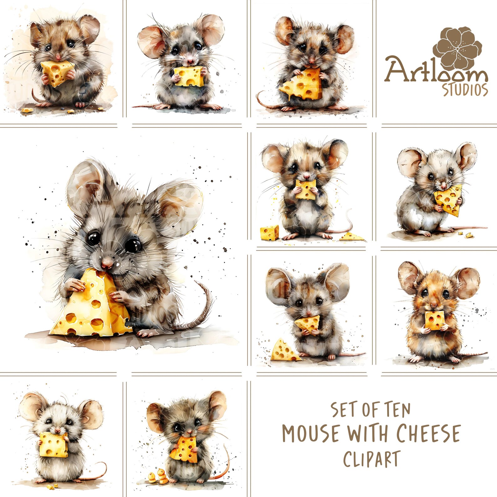 10 Mouse With Cheese Clip Art Printable Watercolor Cute Mouse Jpgs High ...