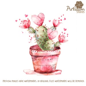 10 Pink Cactus Clip Art Printable Watercolor Pink Cactus Jpgs High ...